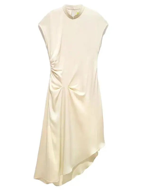 Shanghai Tang Gathered Asymmetric Dress - Neutrals