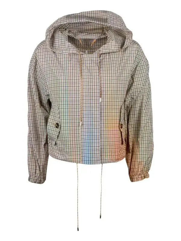 Marella Hooded Checked Jacket - Neutrals