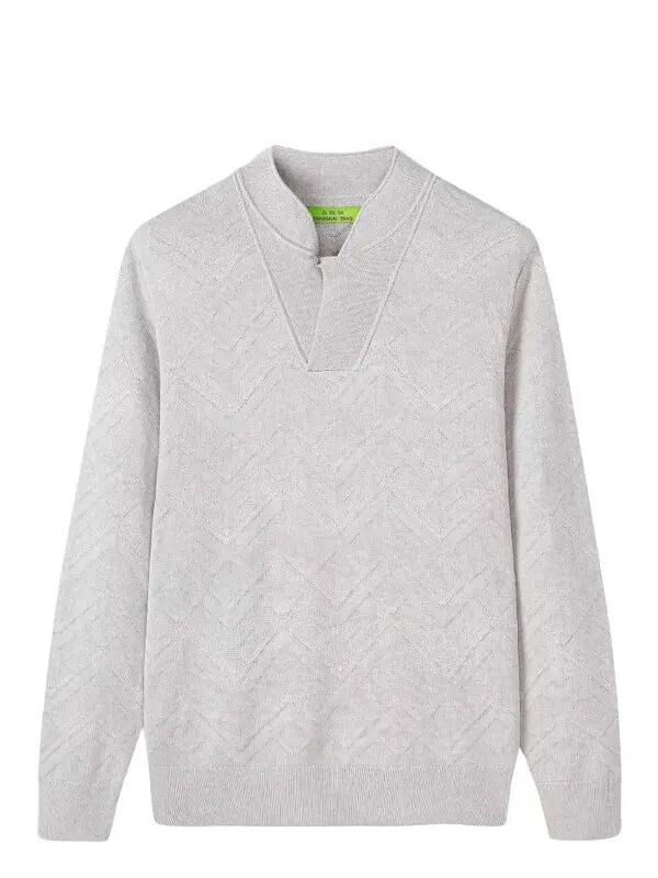 Shanghai Tang V-neck Patterned Sweater - Grey