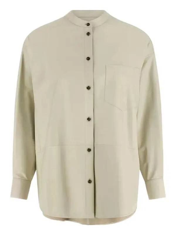 YVES SALOMON Mandarin-collar Leather Shirt - Neutrals