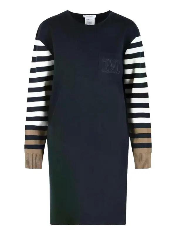 Max Mara Striped-sleeves Pocket Wool Sweater Dress - Blue