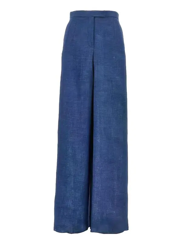Emporio Armani Linen Wide Leg Trousers - Blue