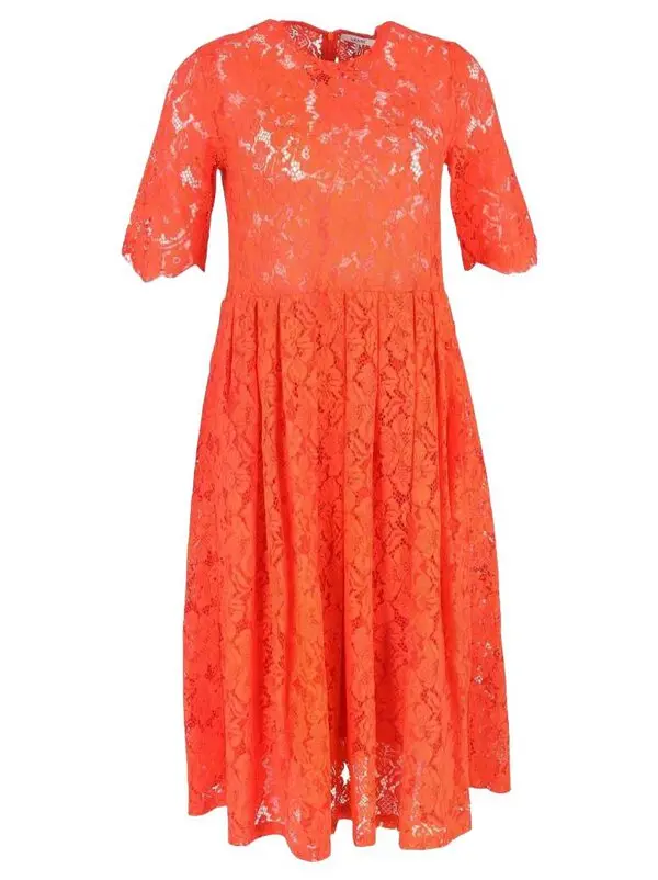 GANNI Lace Detailed Midi Dress - Red