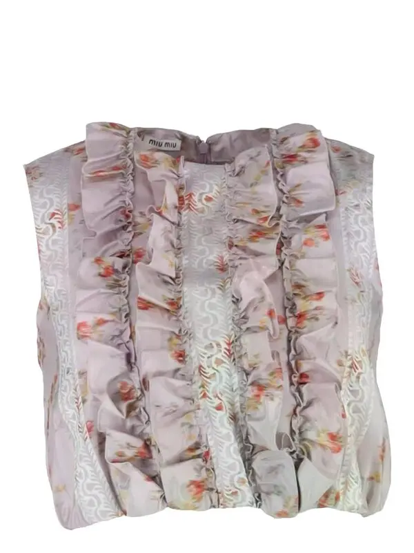 Miu Miu 2015 Printed Ruffled Blouse - Pink