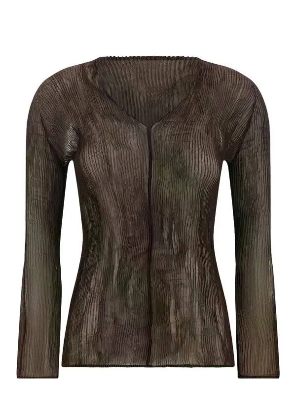 Issey Miyake Pleated V-neck Sweater - Brown