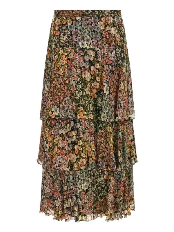 Valentino Garavani Floral-print Ruffled Skirt - Black