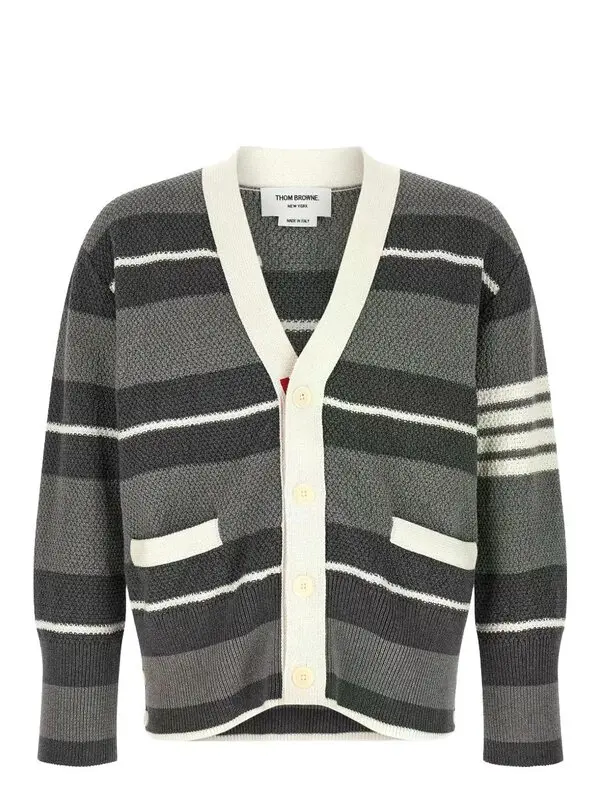 Thom Browne Striped V-neck Cardigan - Grey
