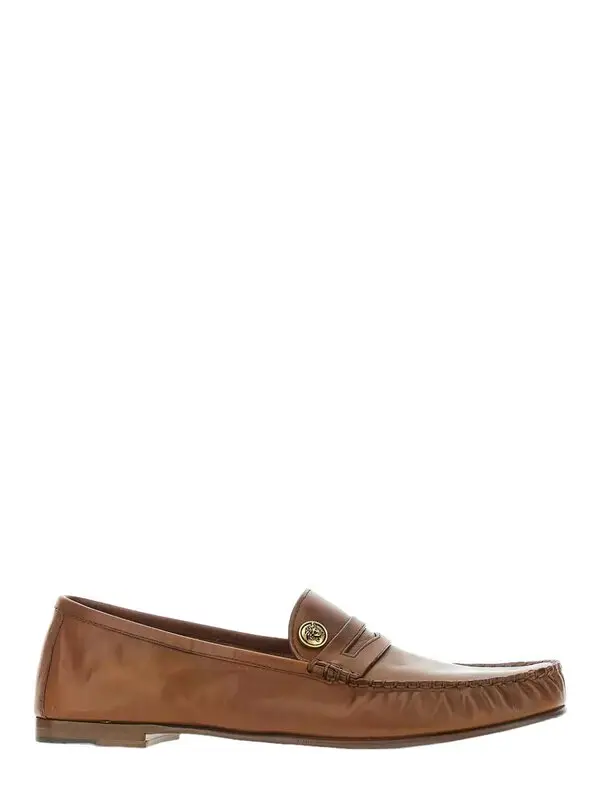 Versace Leather Penny Loafers With Logo - Brown