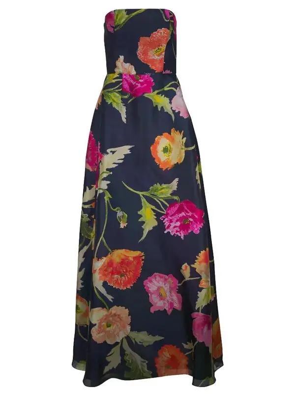 Carolina Herrera Floral Strapless Maxi Dress - Blue