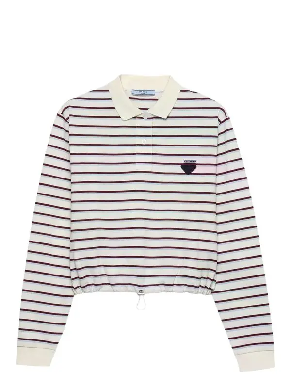 Prada Logo-plaque Striped Polo Shirt - Neutrals