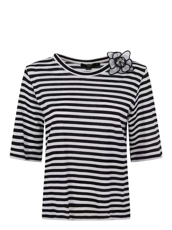 Seventy Floral-detail Striped T-shirt - Black