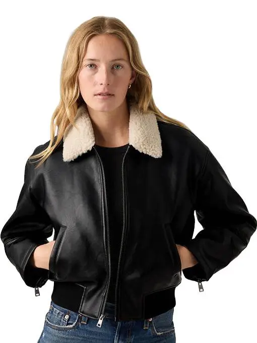 LEVI'S Faux Leather Sherpa Collar Bomber Jacket - Black