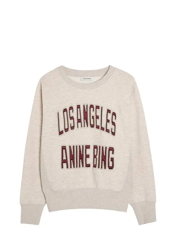 ANINE BING Harry Shrunken Logo-appliquéd Cotton Sweatshirt - Beige