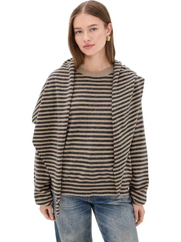 Lioness Olsen Knit Sweater With Scarf - Slate Stripe