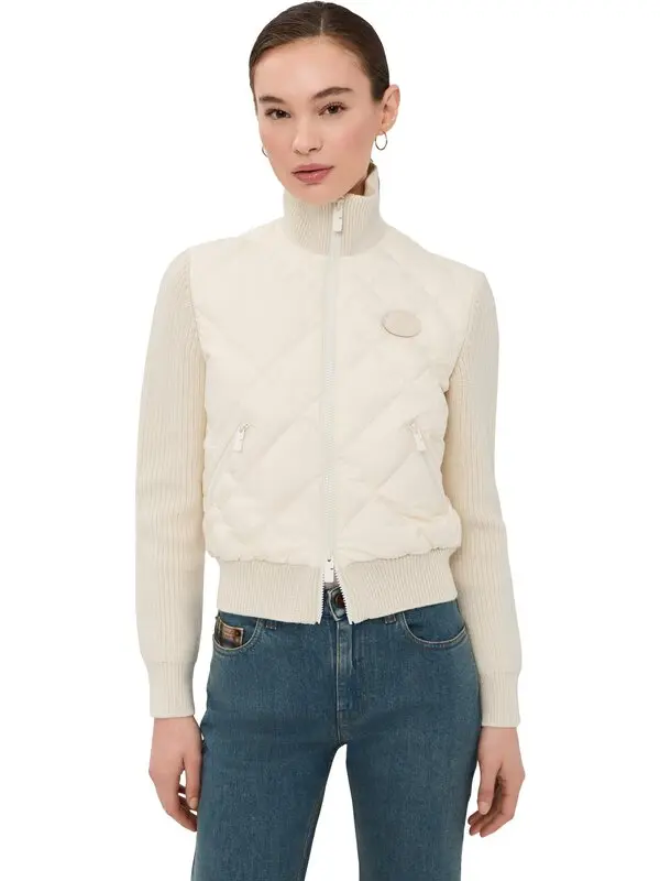 Burberry Kelsley Quilted Jacket With Knit Trim - Ceramic White
