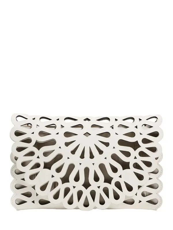 Simkhai Laser Cut Leather Clutch - Cream