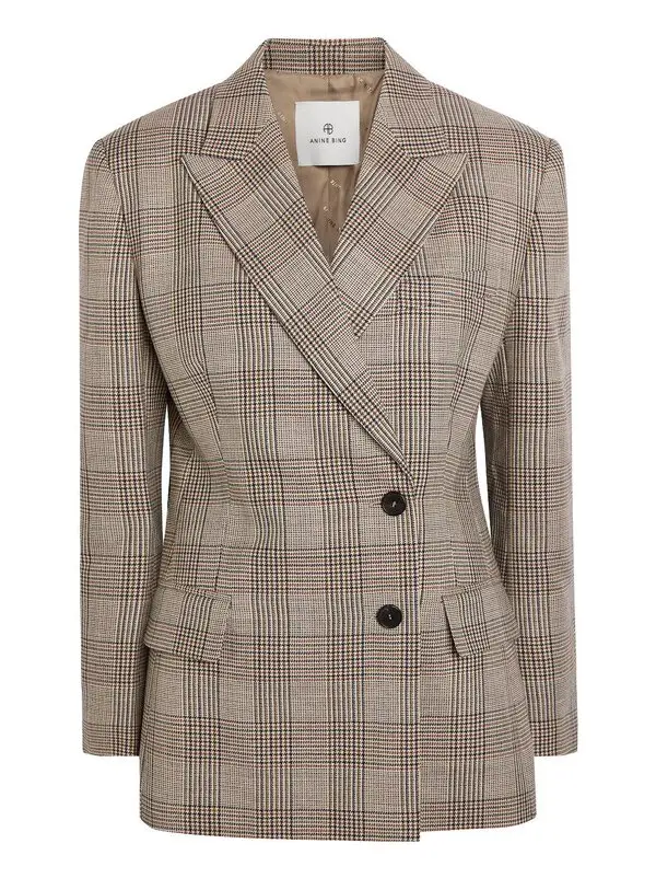 ANINE BING Checked Wool Blazer - Multicoloured