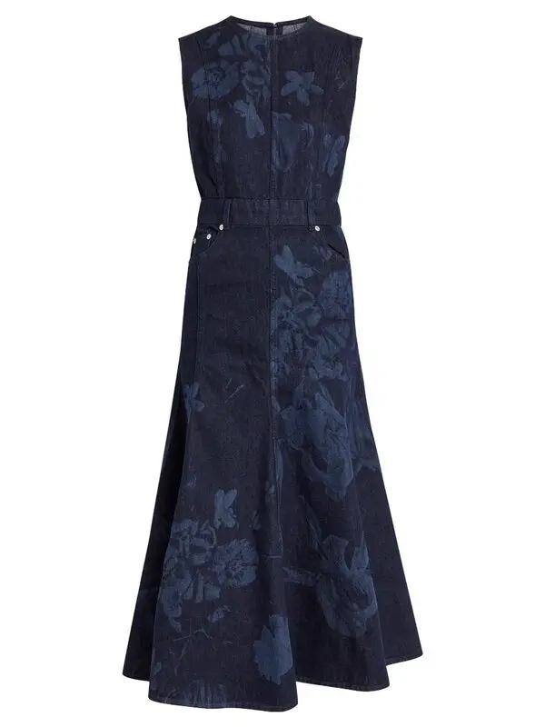 Erdem Floral-print Denim Midi Dress - Indigo