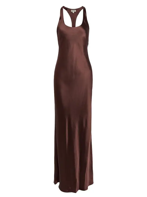 Staud Satin Maxi Dress - Brown