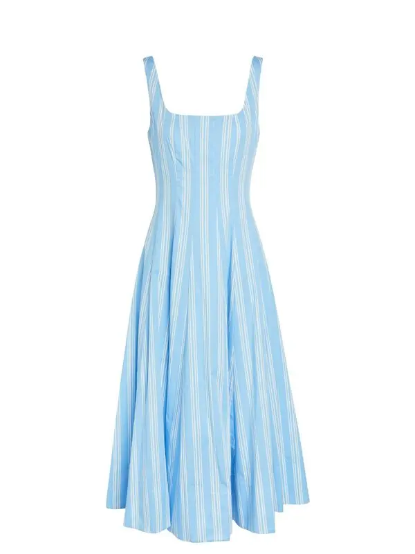Staud Wells Striped Stretch-cotton Midi Dress - Light Blue
