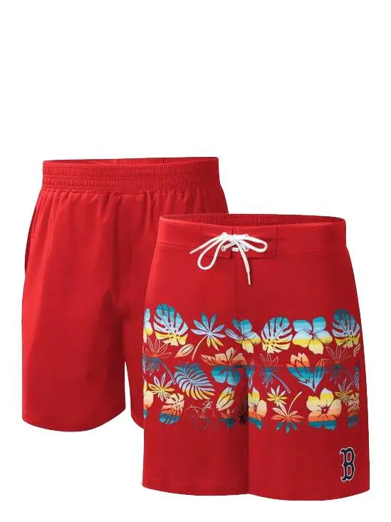G-III SPORTS BY CARL BANKS Boston Sox Tropical Flora Print Swim Shorts - Red