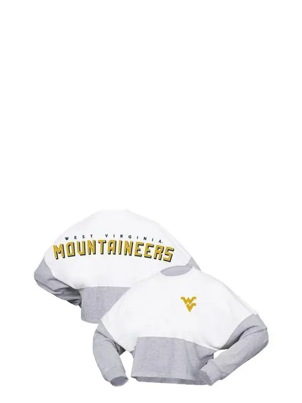 SPIRIT JERSEY West Virginia Mountaineers Heather Block Cropped Long Sleeve Jersey T-shirt - White