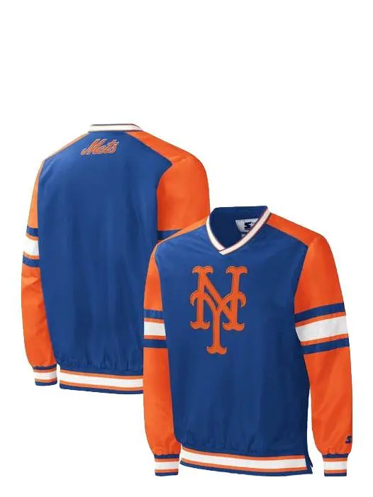 STARTER New York Mets Yardline V-neck Pullover Windbreaker - Royal
