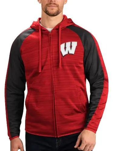 G-III SPORTS BY CARL BANKS Wisconsin Badgers Raglan Track Jacket Hoodie - Red