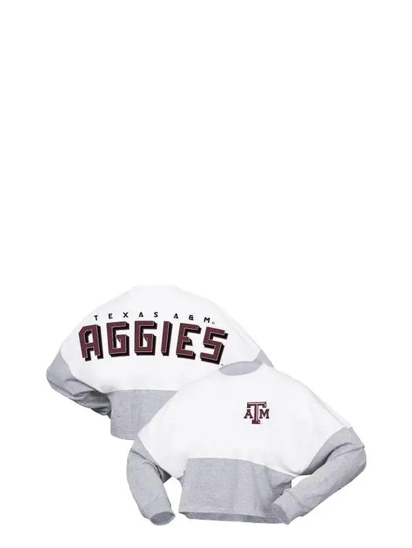 SPIRIT JERSEY Texas A&m Aggies Heather Block Cropped Long Sleeve Jersey T-shirt - White