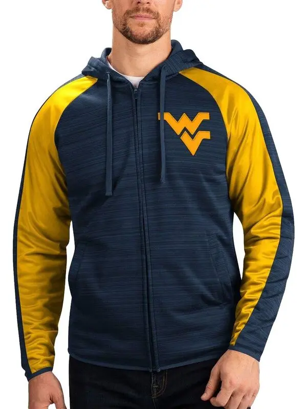 G-III SPORTS BY CARL BANKS West Virginia Mountaineers Neutral Zone Raglan Full-zip Track Jacket Hoodie - Navy