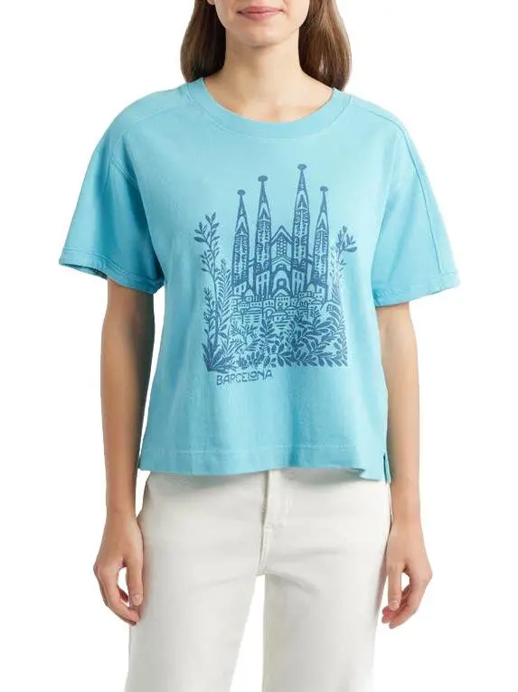 CITY BLUES Crop Cotton Graphic T-shirt - Blue Grotto