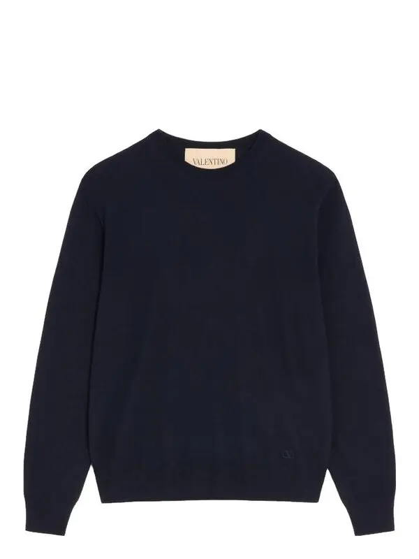 Valentino Garavani Wool Jumper With Vlogo Embroidery - Navy