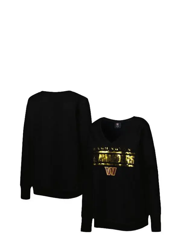 CUCE Washington Commanders Sequin Logo V-neck Pullover Sweatshirt - Black