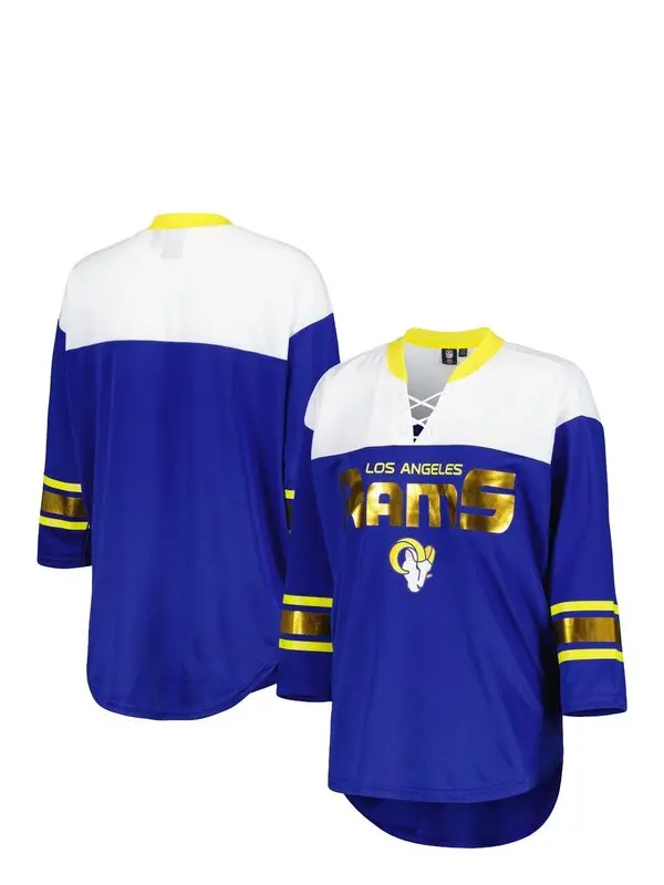G-III 4HER BY CARL BANKS Los Angeles Rams 3/4-sleeve Lace-up T-shirt - Royal