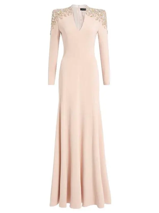 Jenny Packham Nila Beaded V-neck Maxi Gown - Morganite