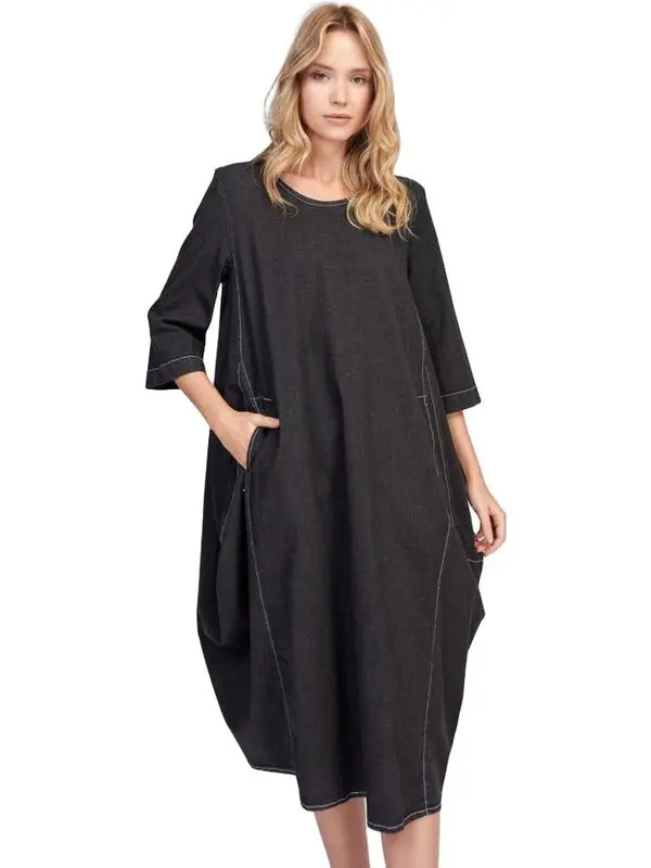 Alembika Liberty Oversized Cocoon Dress - Black Denim