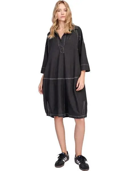 Alembika Panama Oversized Shirt Dress - Black