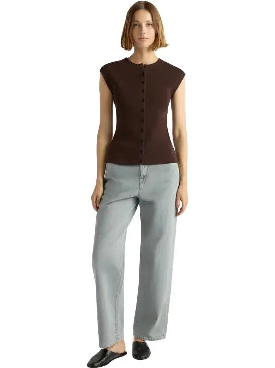 Modern Citizen Solara Cotton Button Knit Top - Brown
