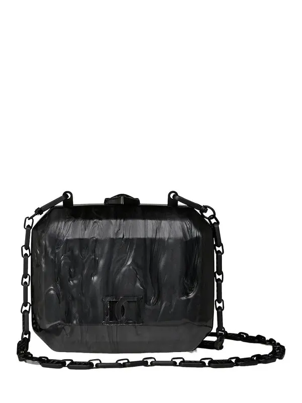 DESERI Diva Crossbody Clutch In Resin Plexiglass With Enamel Fox Head Clasp - Black