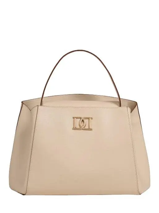 DESERI Rosa Handbag In Saffiano Leather With Gold-tone Hardware - Beige