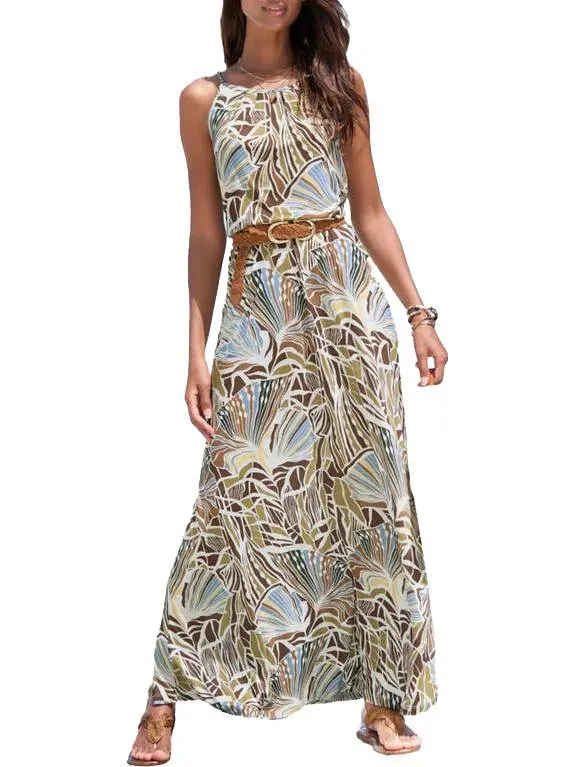 LASCANA Print Maxi Dress - Ivory Khaki