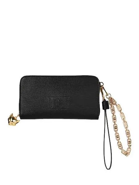DESERI Paris Saffiano Leather Wallet - Black With Gold Wristlet