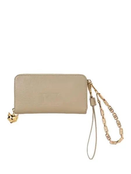DESERI Paris Saffiano Leather Wallet - Taupe With Gold Wristlet