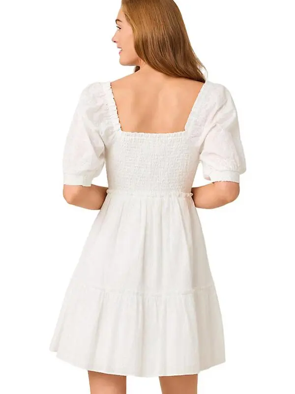 Lilly Pulitzer® Hadly Short Sleeve Smocked Dress - Resort White Sunshowers Embroidery