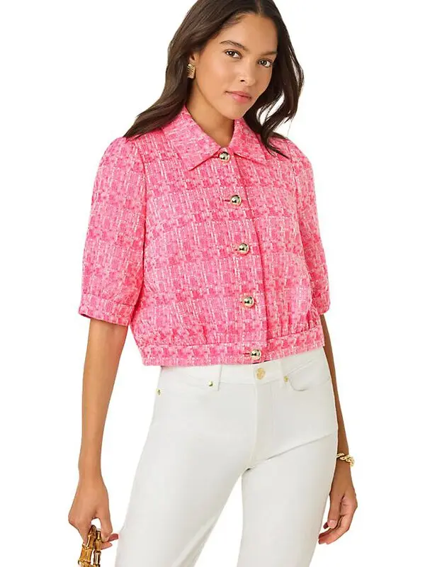 LILLY PULITZER Marciana Boucle Jacket - Cherry Blossom Pink Blurred Lines Boucle