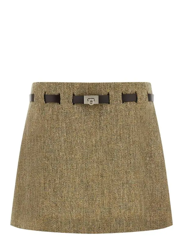 FERRAGAMO Mini Skirt With Gancini Belt - Beige