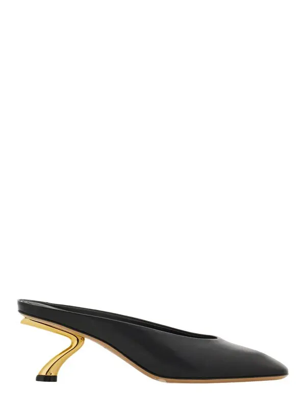 FERRAGAMO S-shaped Heel Mule - Black