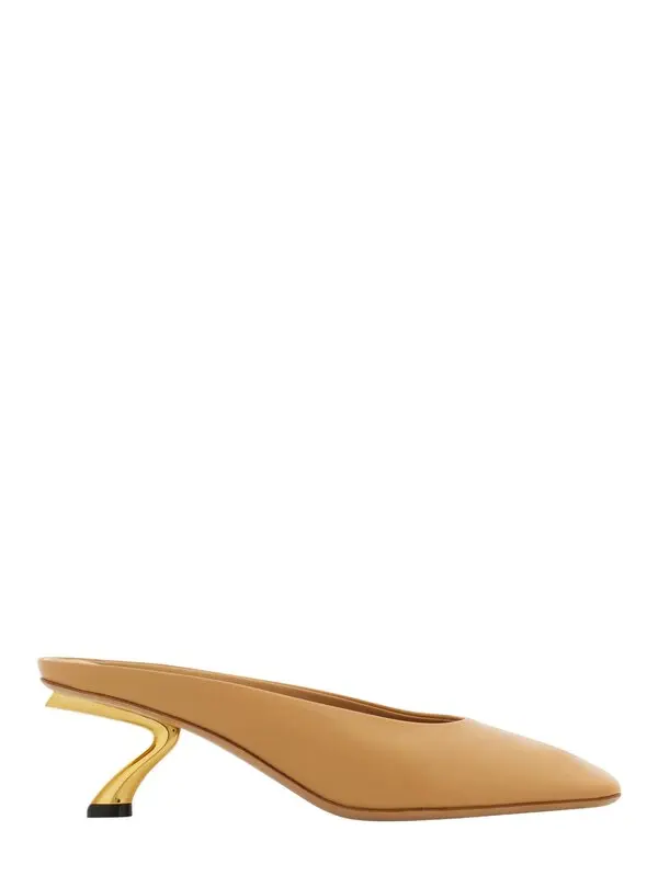 FERRAGAMO S-shaped Heel Mule - Brown