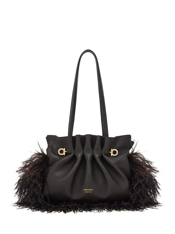 FERRAGAMO Soft Bag With Feather Detail - Brown