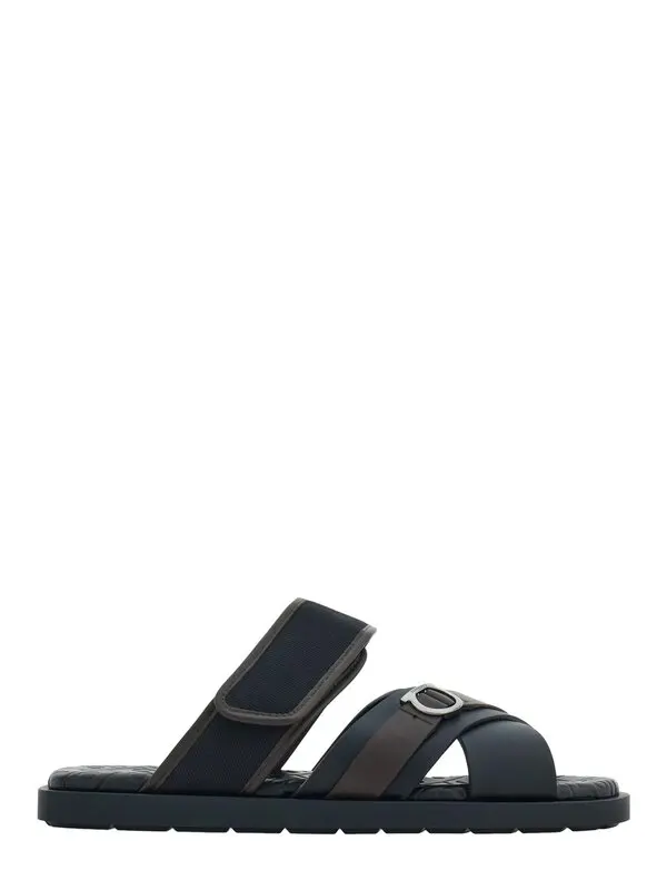 FERRAGAMO Gancini Ornate Flat Sandals - Black